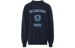 Balenciaga College Crest Crewneck Sweatshirt - Navy