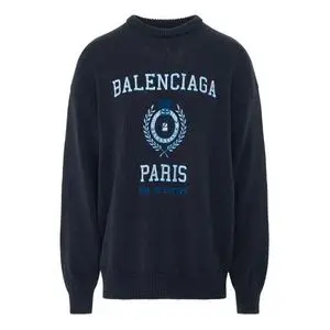 Balenciaga College Crest Crewneck Sweatshirt - Navy