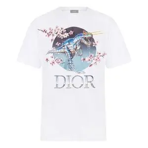 Dior X Sorayama Crossover Sakura Dragon Printing Short Sleeve T-shirt