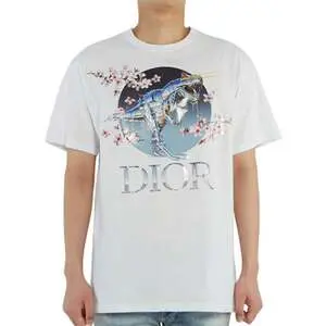 Dior X Sorayama Crossover Sakura Dragon Printing Short Sleeve T-shirt