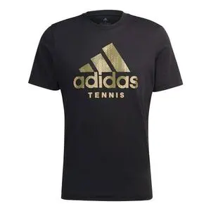 Adidas Camouflage Logo Printing Tennis Sports Round Neck Short Sleeve Black T-shirt - Multi-color