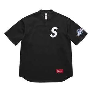 Supreme Logo Baseball Henley - Black