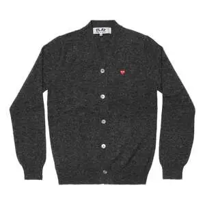 Play Comme Des Garcon Cardigan With Red Emblem - Grey