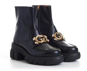 Gucci Mid Heel Ankle Boot With Belt In Leather