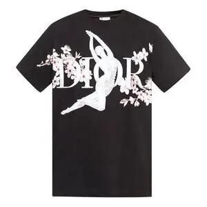 Dior X Sorayama Crossover Sakura Printing Short Sleeve T-shirt - Black