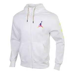 JORDAN Air Sports Zip-up Hooded Fleece Jacket With Graphic Accents - White