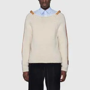 Gucci Wool Knit Jumper With Leather Detail