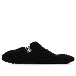 Balenciaga Furry Slides With Logo Detailing - Black