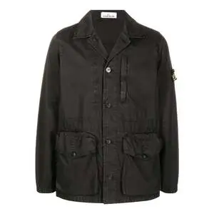 Stone Island Logo Patch Button Fastening Jacket - Black