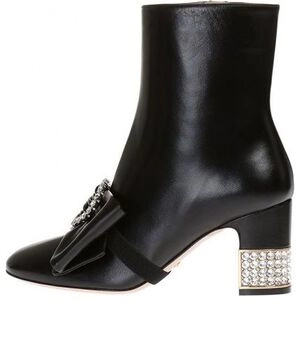 Gucci Removable Bow Leather Ankle Boots - Black