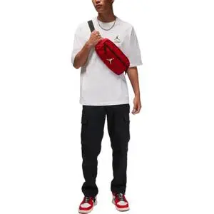 JORDAN Flight Essentials Solid Color Logo Label Loose Pullover Round Neck Half Sleeve White T-shirt