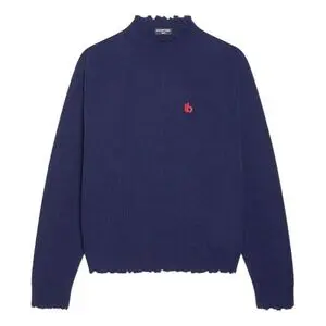 Balenciaga Double B Highneck Wool Knit Sweater - Blue