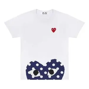 Play Comme Des Garcon Blue Polka Dots Pattern Short Sleeve - White