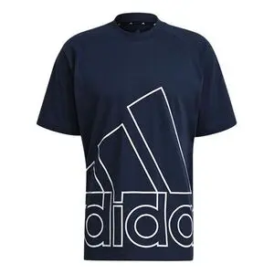 Adidas U Big Logo T Printing Sports Round Neck Short Sleeve - Navy Blue