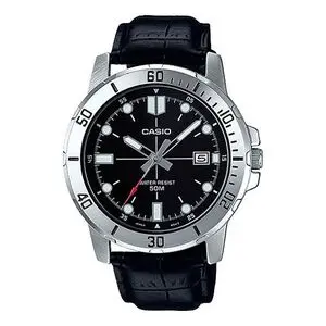 Casio Analog Watch With Leather Band - Black