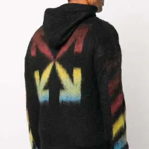 Off-White Patterned Zip-up Hooded Jacket