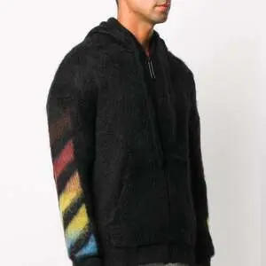 Off-White Patterned Zip-up Hooded Jacket