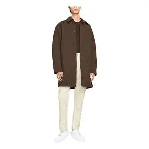 Nike Solid Color Minimalistic Stand Collar Mid-length Trench Coat Jacket Velvet Brown - Multi-color