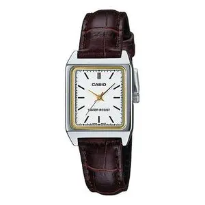 Casio Analog Quartz Watch With Leather Strap - Brown