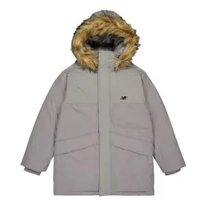 NEW BALANCE Hooded Parka With Faux Fur Trim - Grey