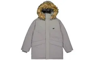 NEW BALANCE Hooded Parka With Faux Fur Trim - Grey