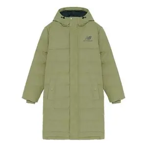NEW BALANCE Long Down Jacket With Logo Print - Green