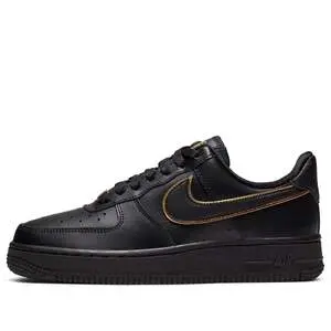 Nike Force 1 Low '07 Essential Sneakers With Gold Swoosh Detailing - Black