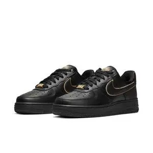 Nike Force 1 Low '07 Essential Sneakers With Gold Swoosh Detailing - Black