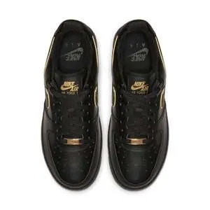 Nike Force 1 Low '07 Essential Sneakers With Gold Swoosh Detailing - Black