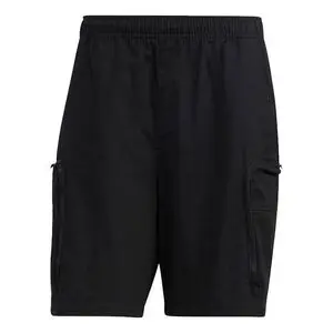 Adidas Solid Color Logo Printing Casual Straight Shorts Black - Default Color