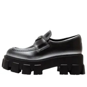 Prada Monolith Brushed Leather Loafers - Black