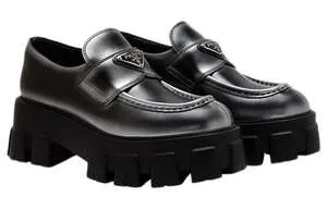 Prada Monolith Brushed Leather Loafers - Black