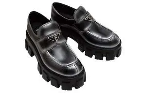 Prada Monolith Brushed Leather Loafers - Black