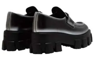 Prada Monolith Brushed Leather Loafers - Black