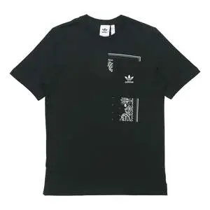 Adidas Originals Casual Printing Pocket Round Neck Short Sleeve - Black