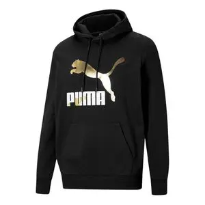 PUMA Classics Bronzing Logo Printing Sports Hoodie - Black