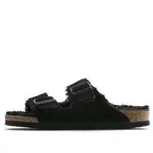 BIRKENSTOCK Arizona Shearling Suede Leather Slides - Black