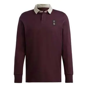 Adidas Solid Color Brand Logo Casual Long Sleeves Dark Sauce Purple Polo Shirt - Default Color