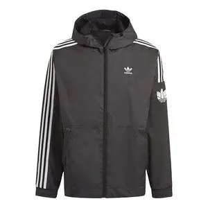 Adidas 3d Windbreaker Embroidered Logo Hooded Jacket - Black