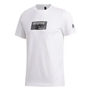 Adidas M Gfx T Lng Logo Printing Sports Round Neck Short Sleeve White - Multi-color