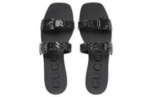 Gucci Rubber Slide Sandal With Buckle Detailing