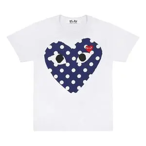 Play Comme Des Garcon Polka Dots Full Heart Short Sleeve Navy - White