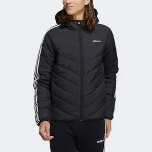 Adidas Neo Quilted Hooded Down Jacket With Logo And Striped Sleeves - Default Color