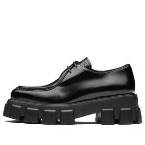 Prada Monolith Pattern Calf Pointy Derby Shoes - Black