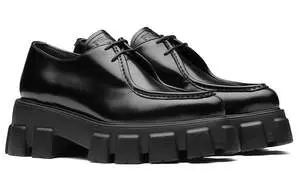 Prada Monolith Pattern Calf Pointy Derby Shoes - Black