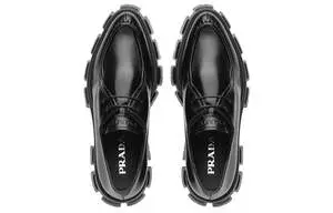 Prada Monolith Pattern Calf Pointy Derby Shoes - Black