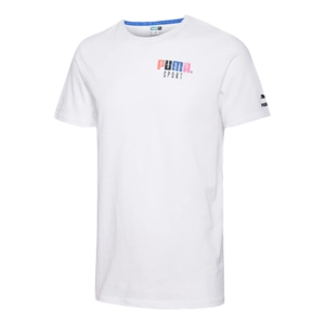 PUMA Multi-color Logo Athleisure Casual Sports Short Sleeve - White