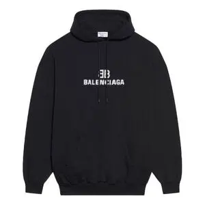 Balenciaga Bb Pixel Fleece Drawstring Hoodie - Black