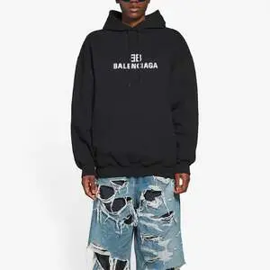 Balenciaga Bb Pixel Fleece Drawstring Hoodie - Black