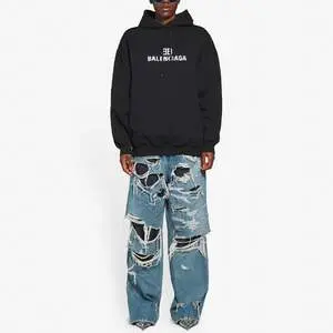 Balenciaga Bb Pixel Fleece Drawstring Hoodie - Black
